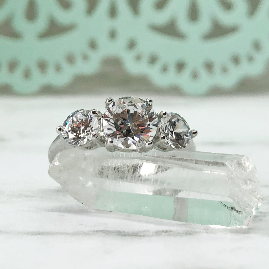 Three Stone Diamond Ring Engagement Ring Simple Minimalist Ring Silver ...