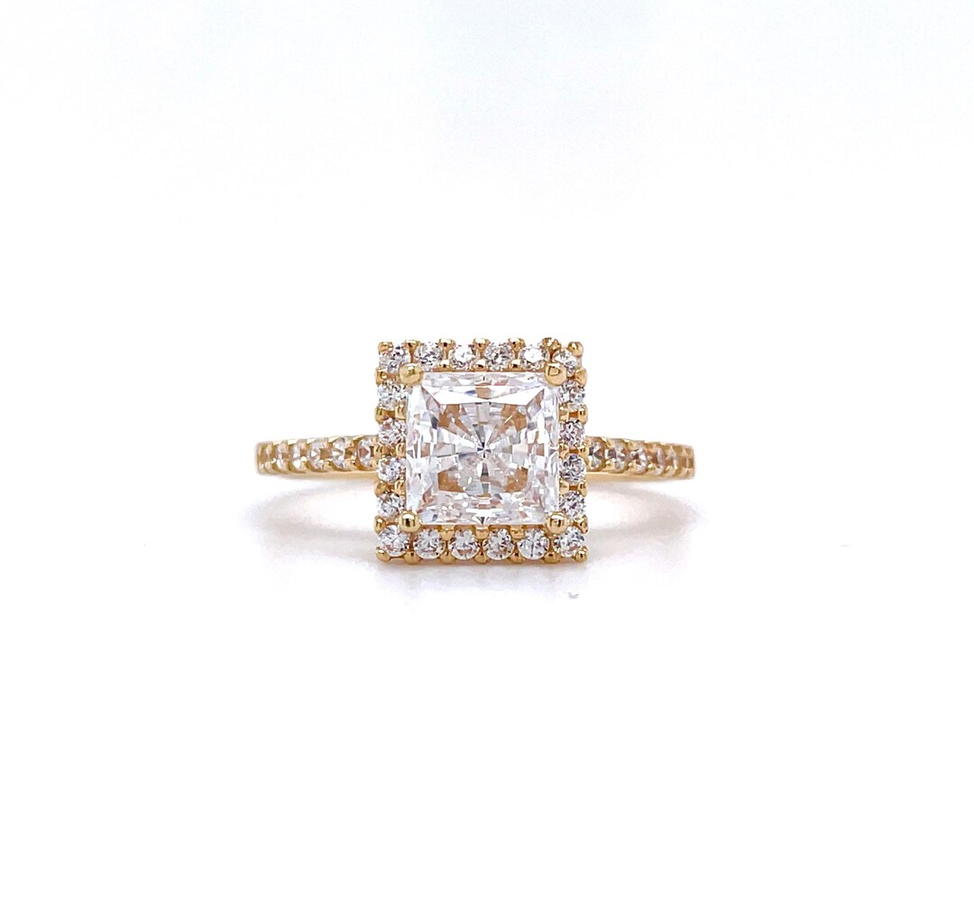 14k Solid Gold Princess Cut Engagement Ring, 1.00ct Square Princess Cut ...