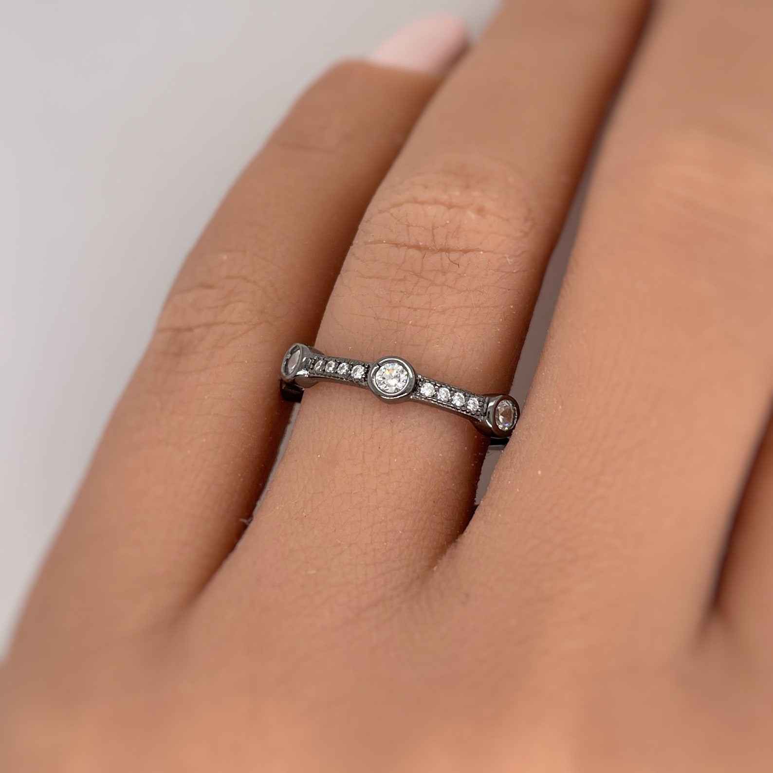 Black Eternity Band Black Rhodium White Stone Stackable Ring Black ...