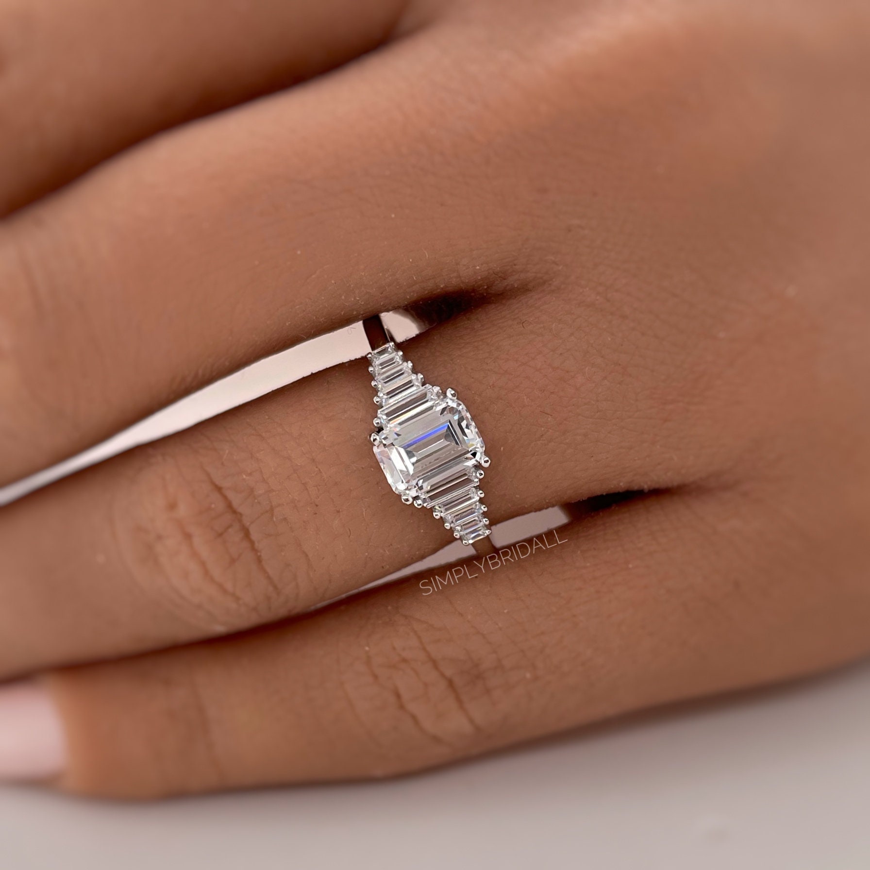 1.00ct Emerald Cut Art Deco Engagement Ring Art Deco Baguette - Etsy