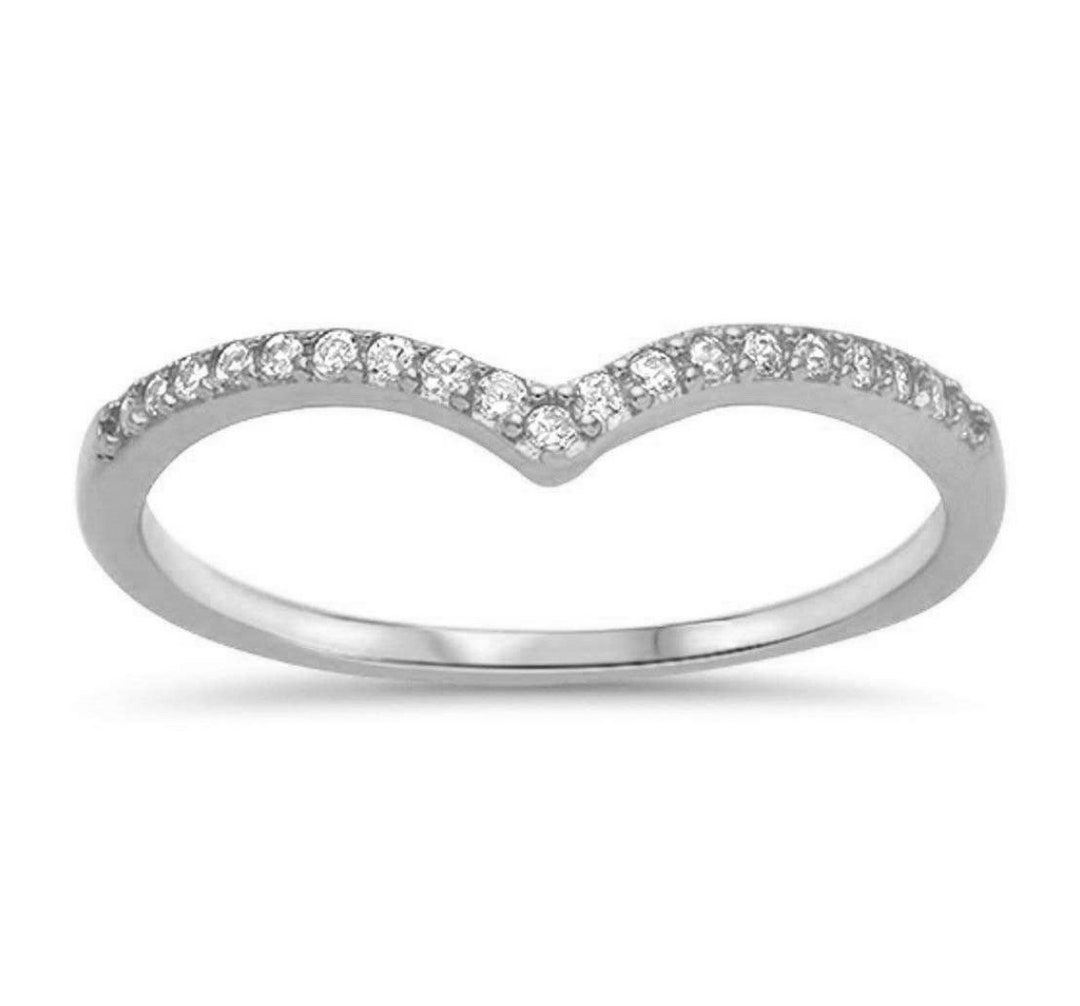 14k Chevron Band, Genuine Diamonds, V Ring, Curved Fitted Band, Solid ...