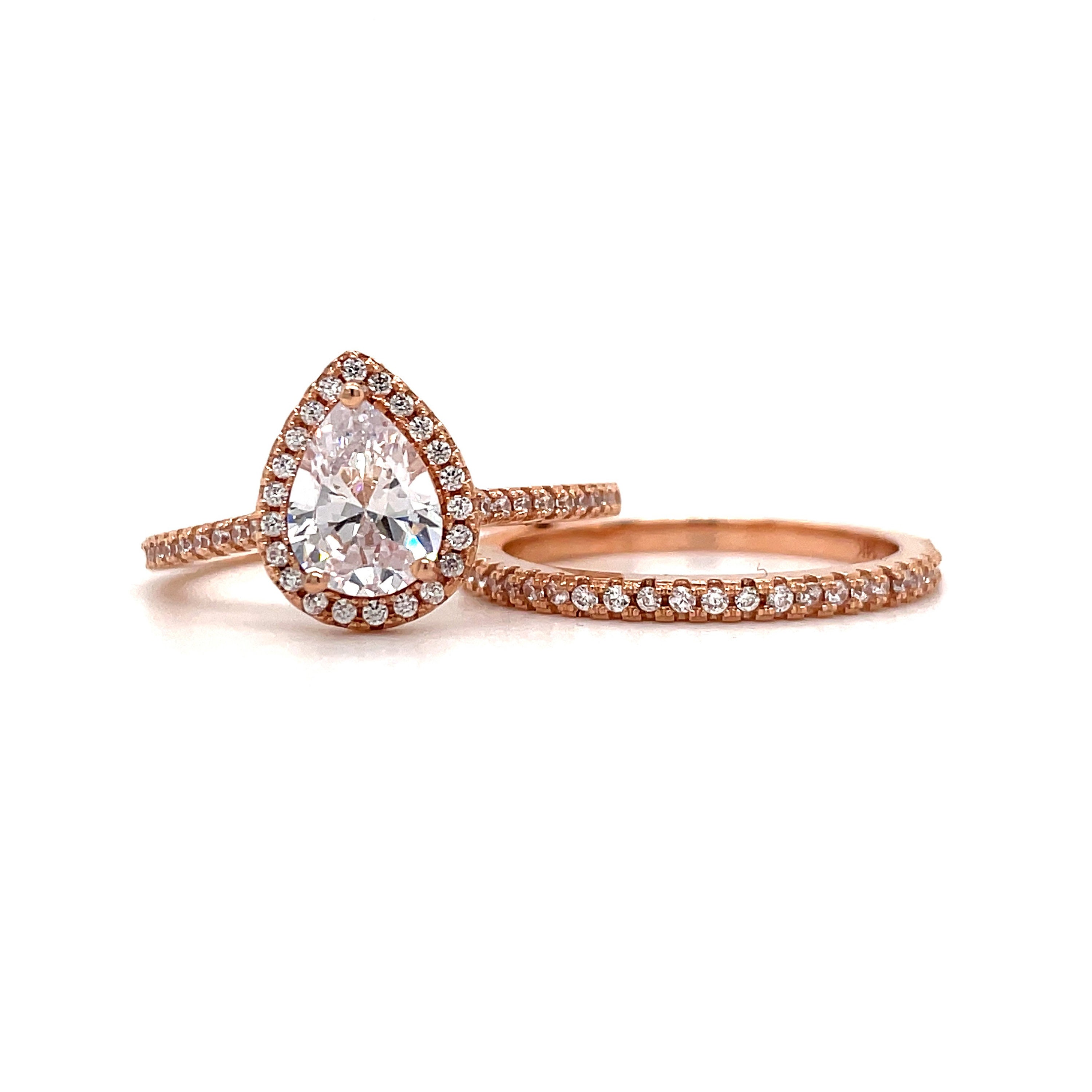 1.00ct Teardrop 14k Gold Engagement Ring Set Pear Halo Set - Etsy