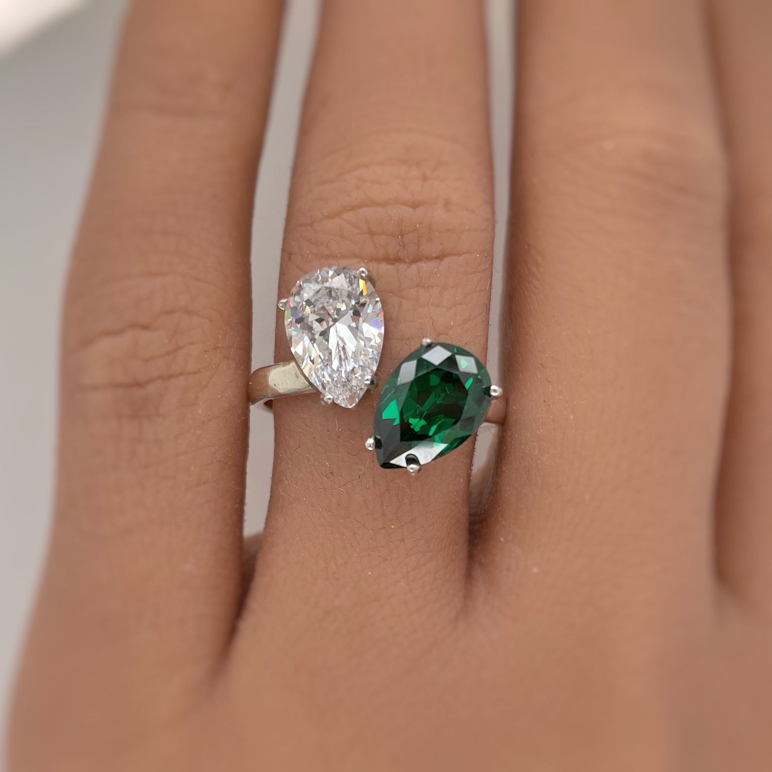 Double Stone Ring 2 Stone Engagement Ring Teardrop Cut Pear | Etsy