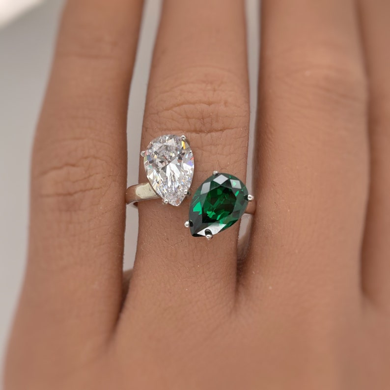 Double Stone Ring 2 Stone Engagement Ring Teardrop Cut Pear | Etsy