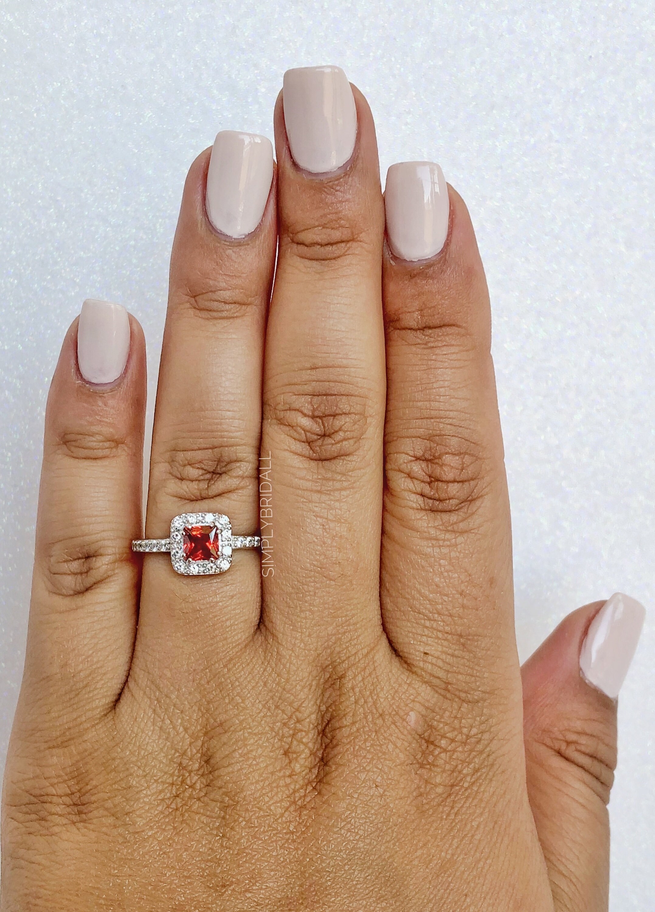 Square Ruby Ringruby Halo Engagement Ring Sterling Silver | Etsy