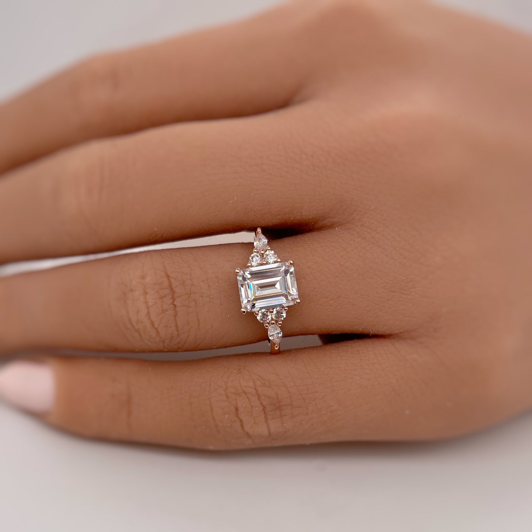 1.75ct Emerald Cut Moissanite Engagement Ring, Sterling Silver With ...