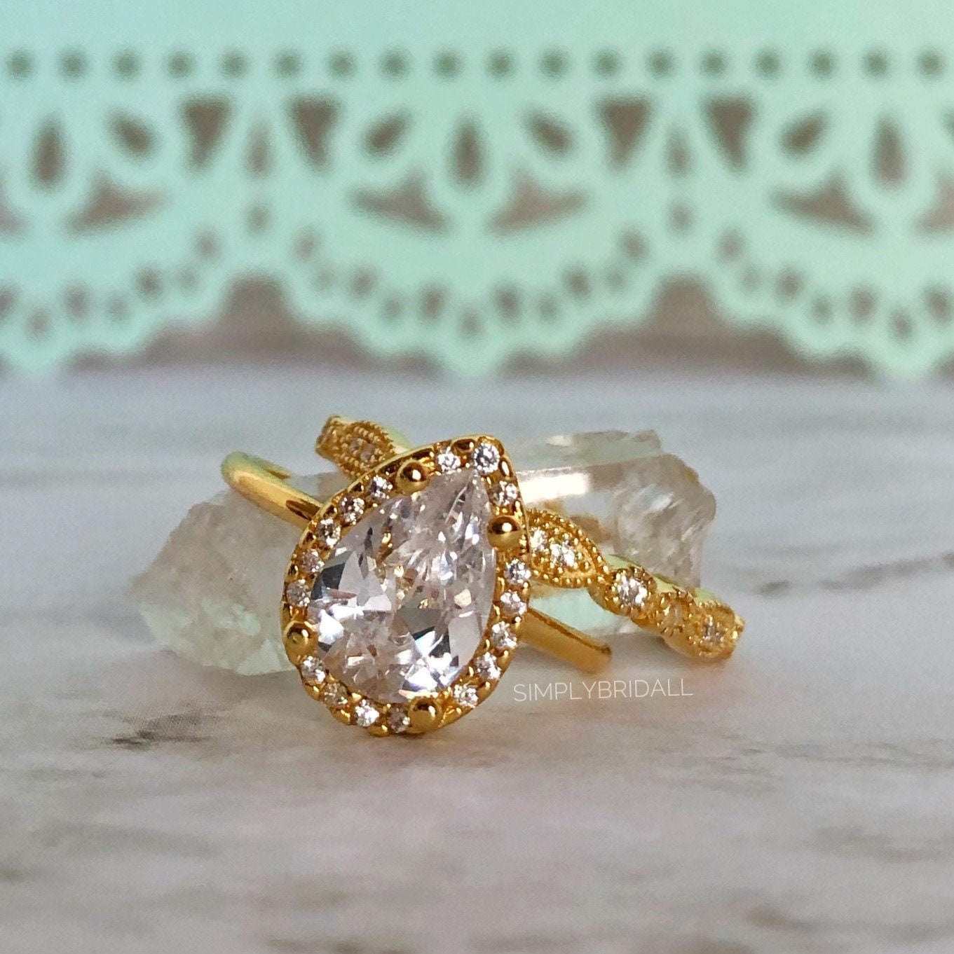 2.00ct Teardrop Cut Engagement Ring Simulated Diamonds - Etsy