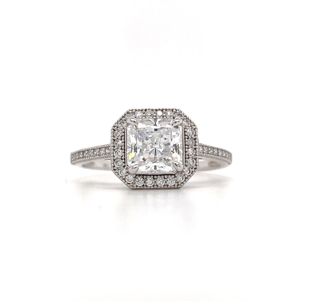 1.25ct Princess Diamond Engagement Ring, Princess Diamond Halo Square ...