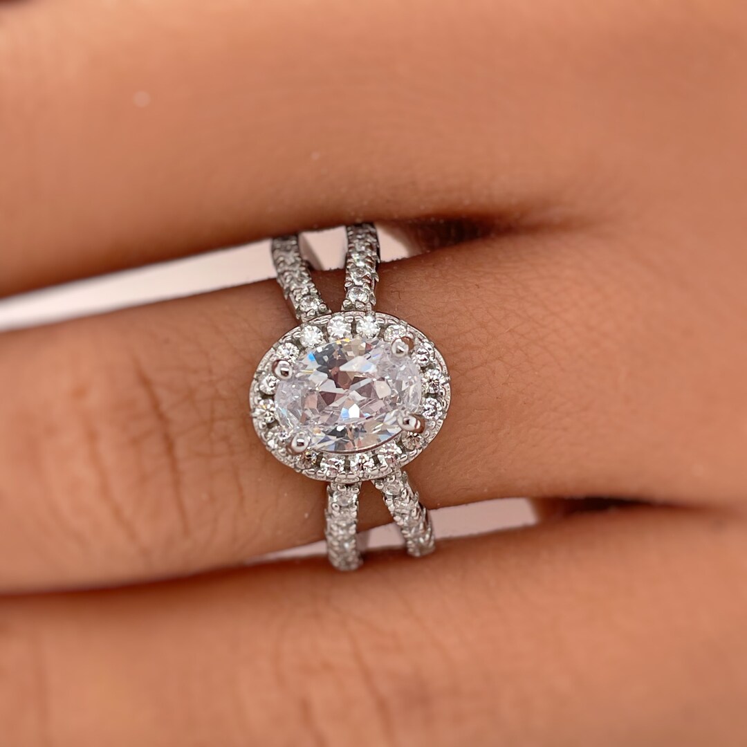 Oval Halo Sterling Silver Engagement Ring, Simulated Diamond Infinity ...
