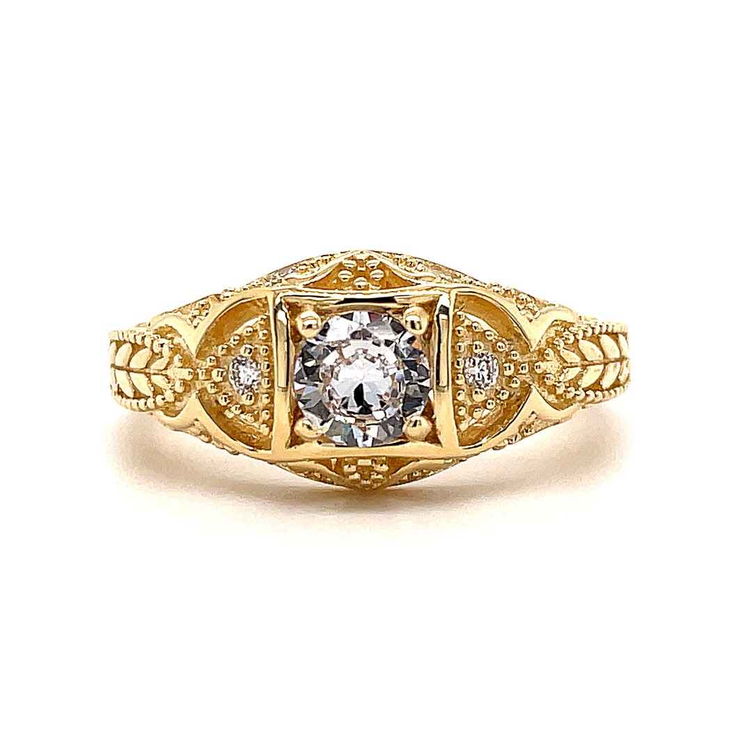 Art Deco 14k Real Gold Art Deco Engagement Ring, Detailed Vintage ...