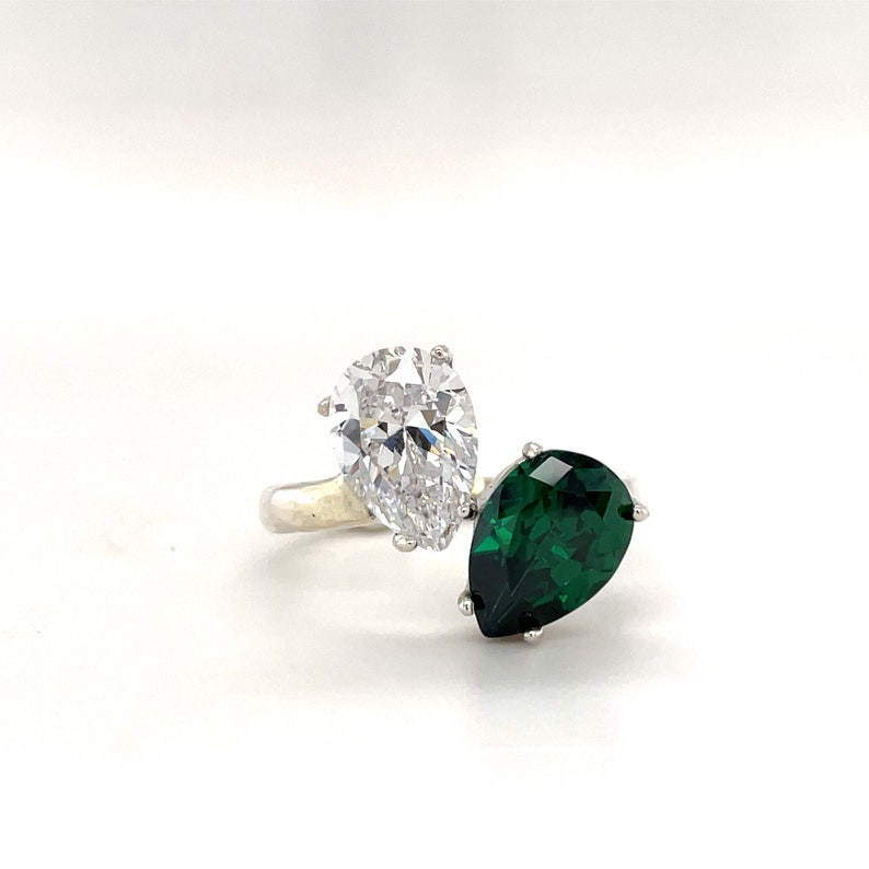 Double Stone Ring 2 Stone Engagement Ring Teardrop Cut Pear | Etsy