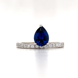 Teardrop Sapphire Minimalist Ring, Teardrop Blue Sapphire Ring ...