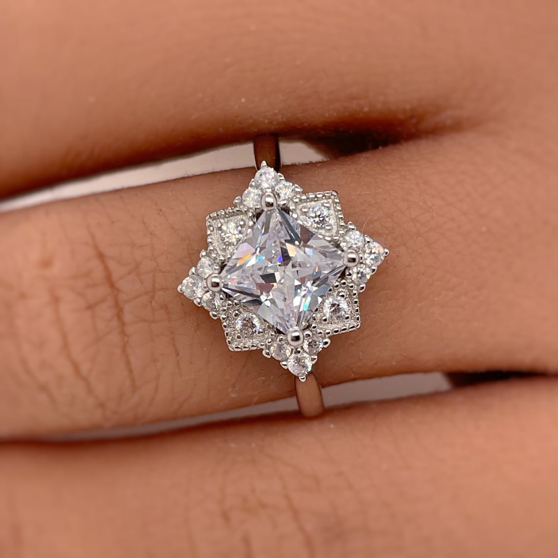 2.00ct Art Deco Ring Set Princess Cut Ring Set Square - Etsy