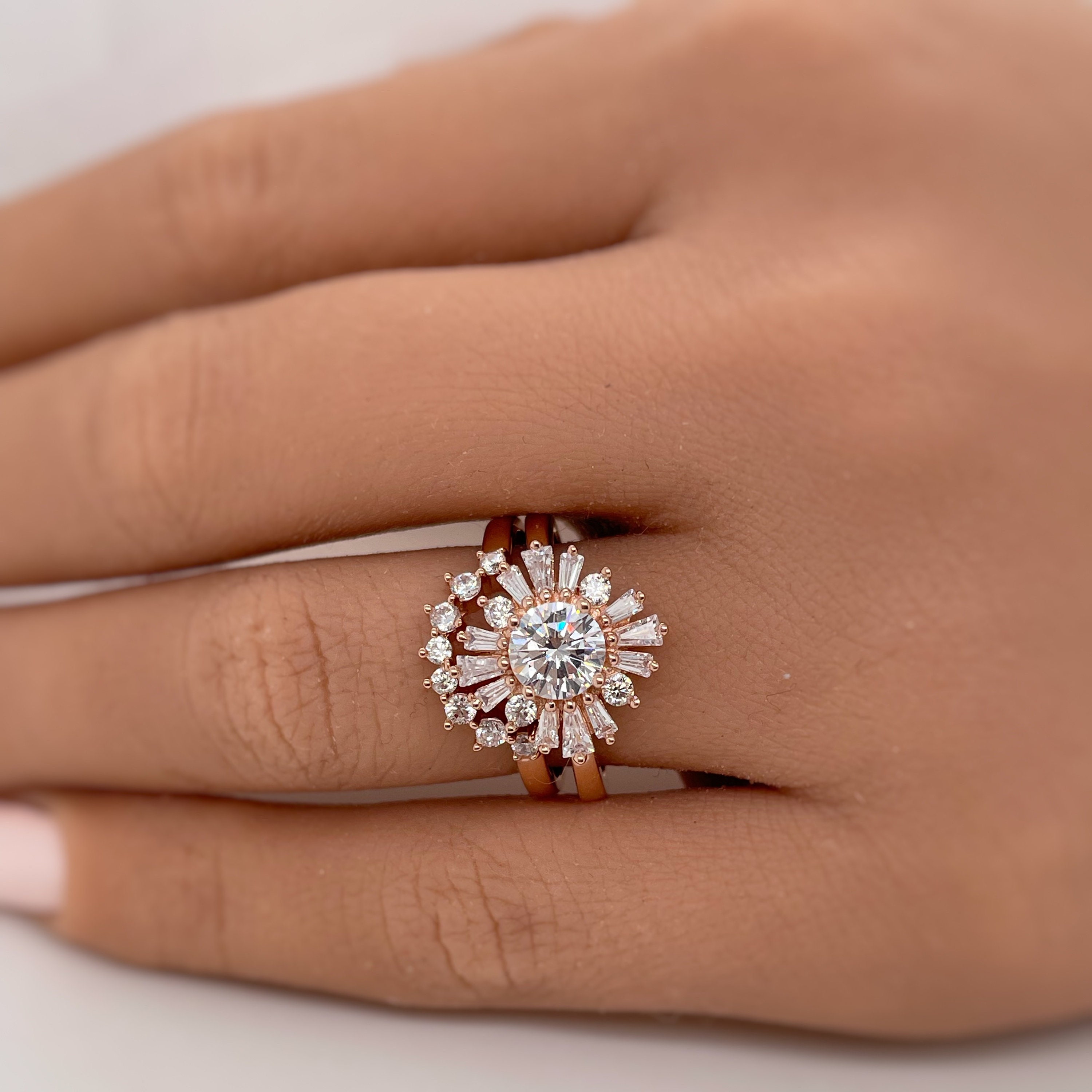 Starburst Wedding Ring Set - Etsy