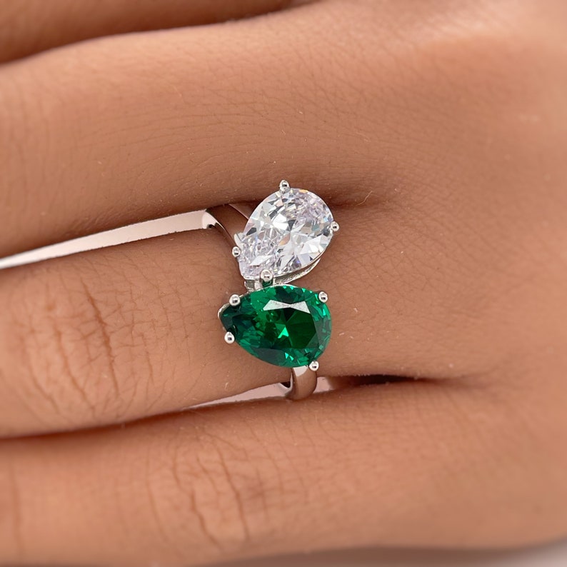 Double Stone Ring 2 Stone Engagement Ring Teardrop Cut Pear - Etsy