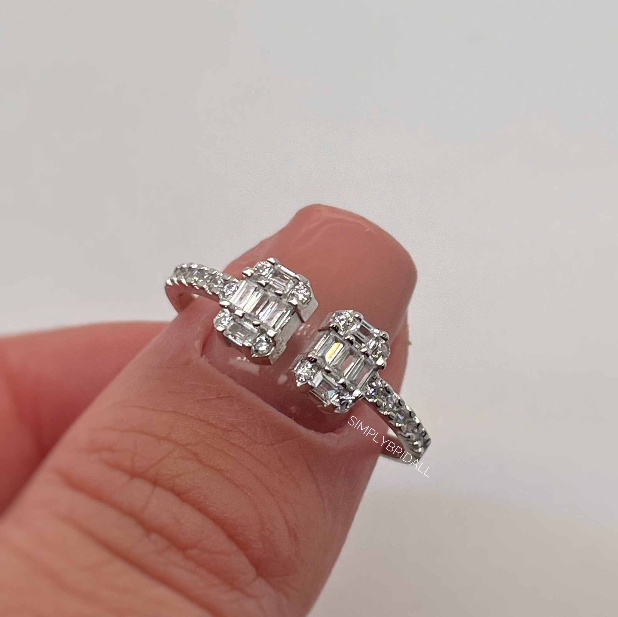 Open Baguette Diamond Band, Sterling Silver Emerald Cut Cluster Band ...