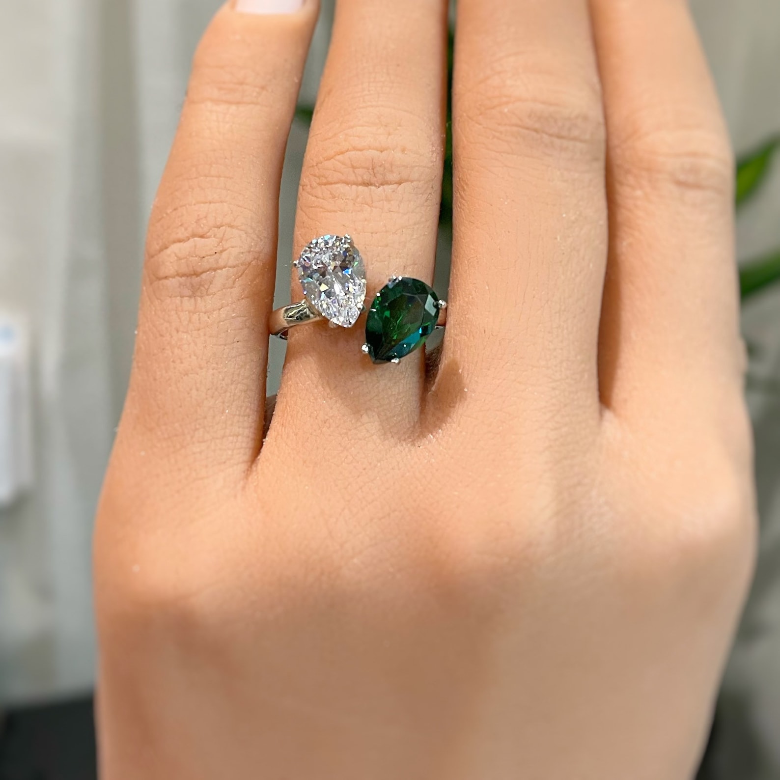 Double Stone Ring 2 Stone Engagement Ring Teardrop Cut Pear | Etsy