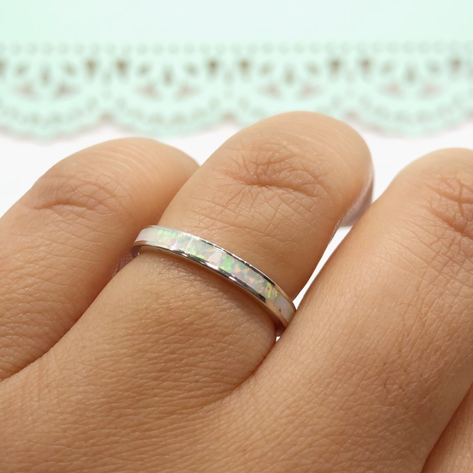 Opal Eternity Band / Opal Inlay Band / Sterling Silver Wedding - Etsy