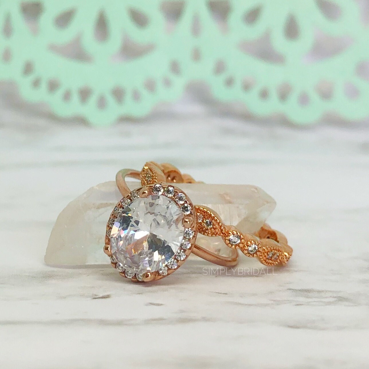 2.00ct Oval Rose Gold Engagement Ring Set Art Deco Rose Gold | Etsy