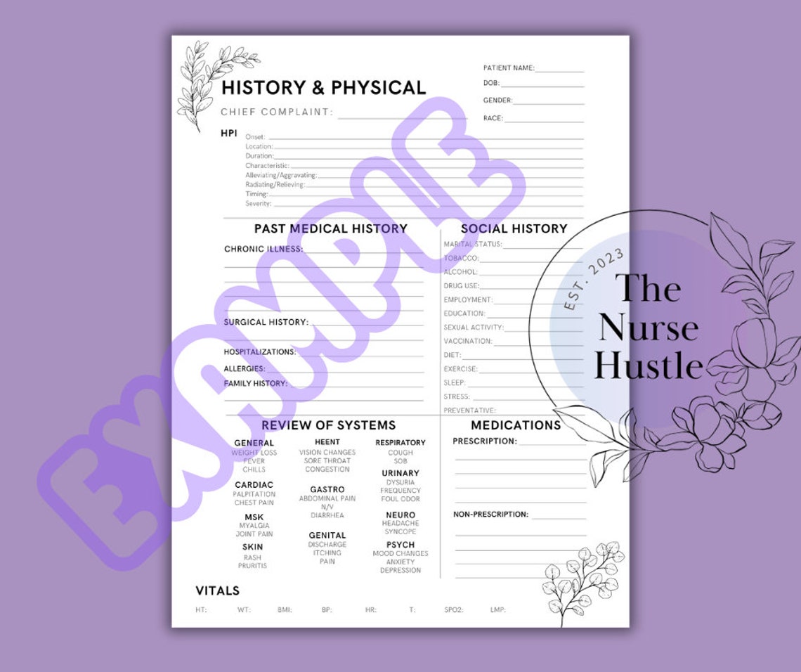 NP Student Medical History & Physical Template *CANVA TEMPLATE* Digital ...