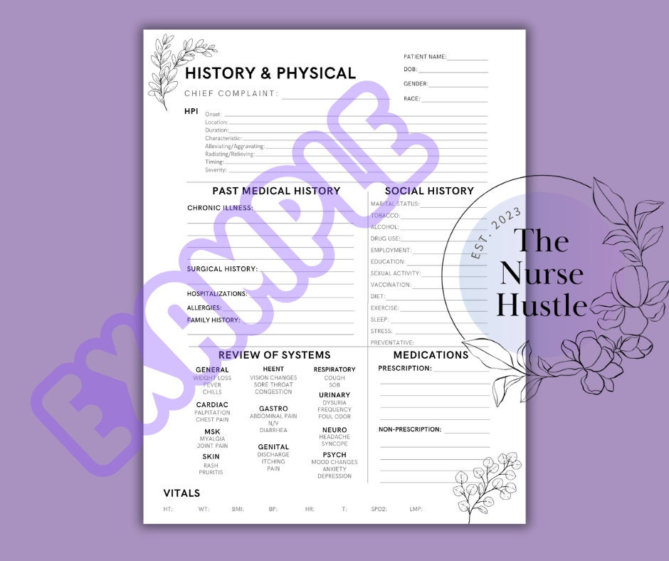 NP Student Medical History & Physical Template *CANVA TEMPLATE* Digital ...