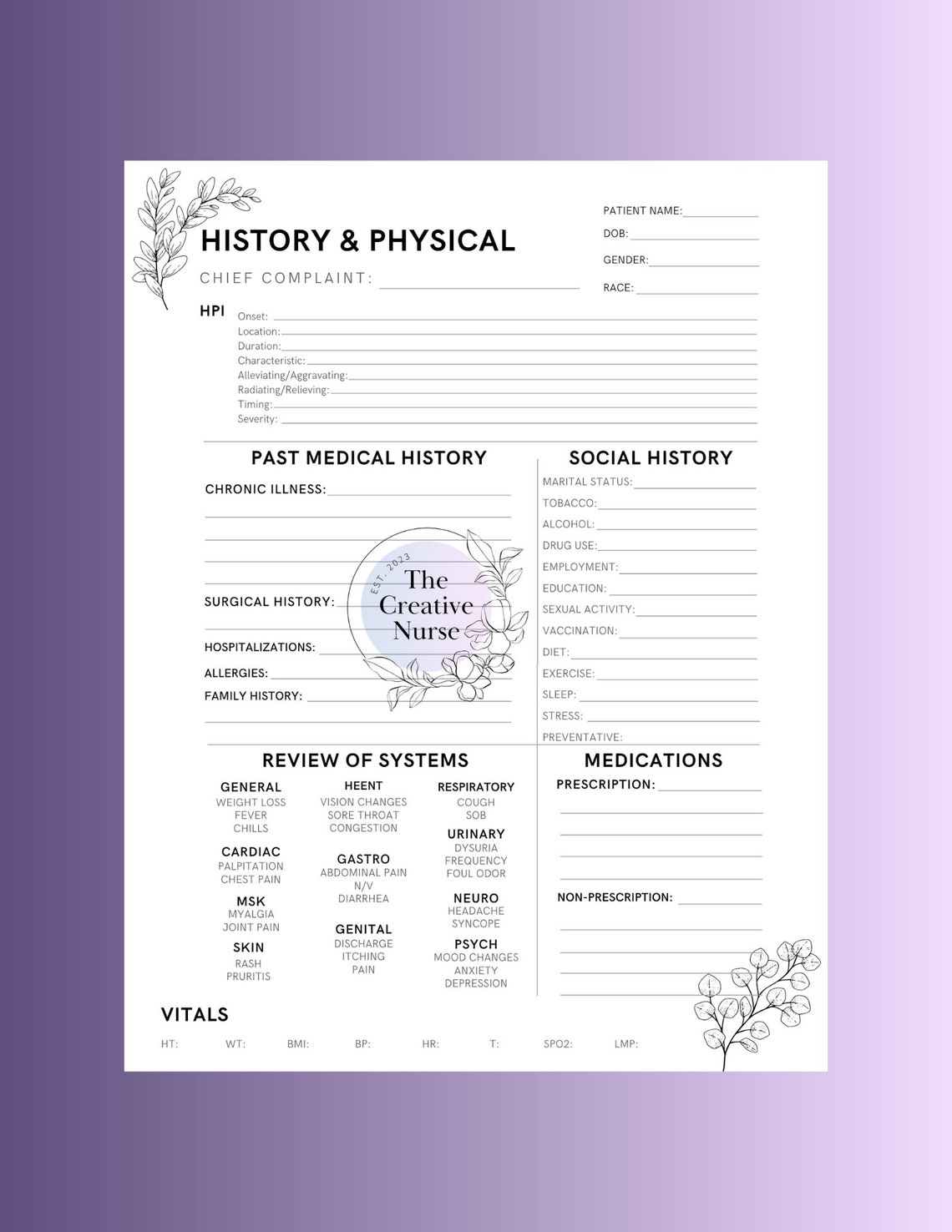 NP Student Medical History & Physical Template CANVA - Etsy