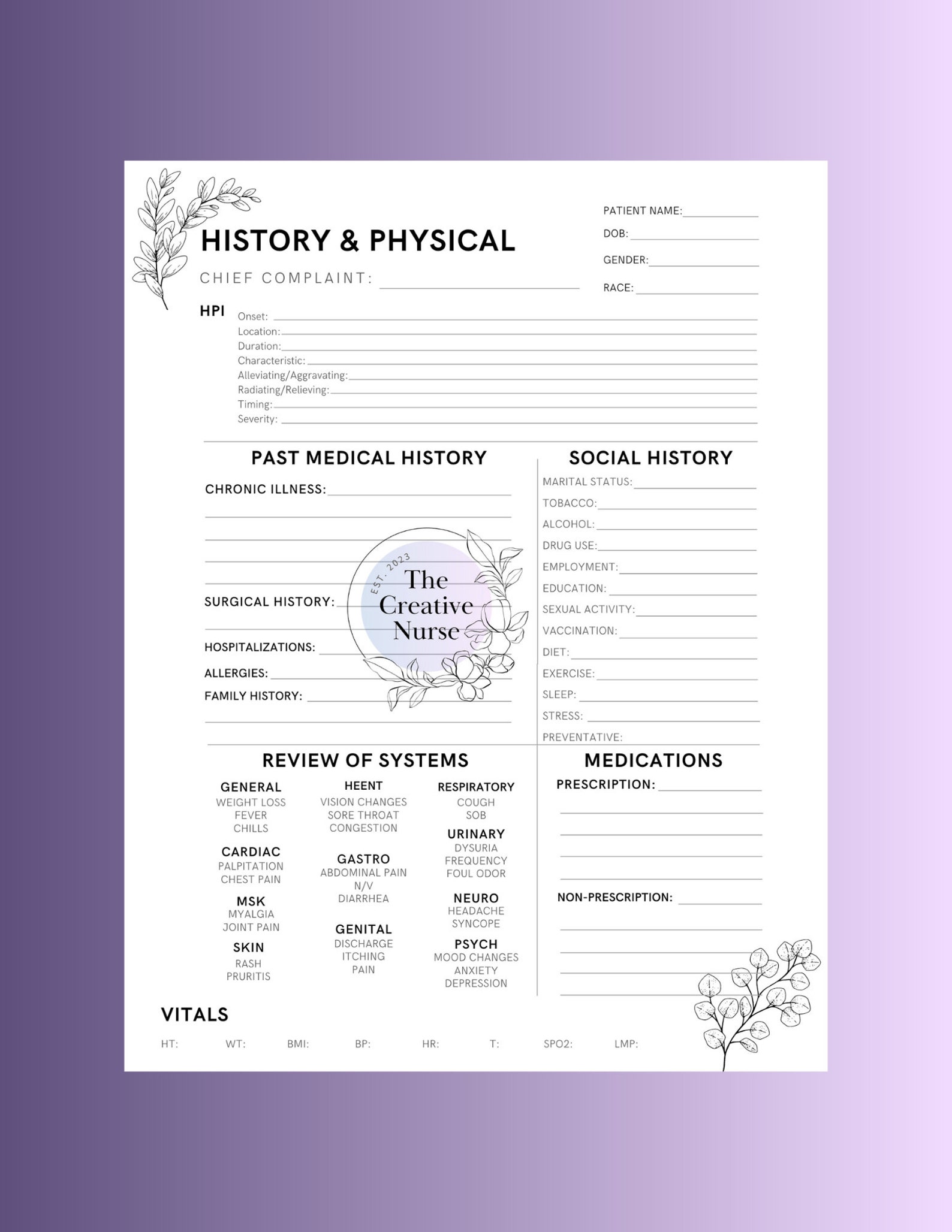 NP Student Medical History & Physical Template CANVA - Etsy