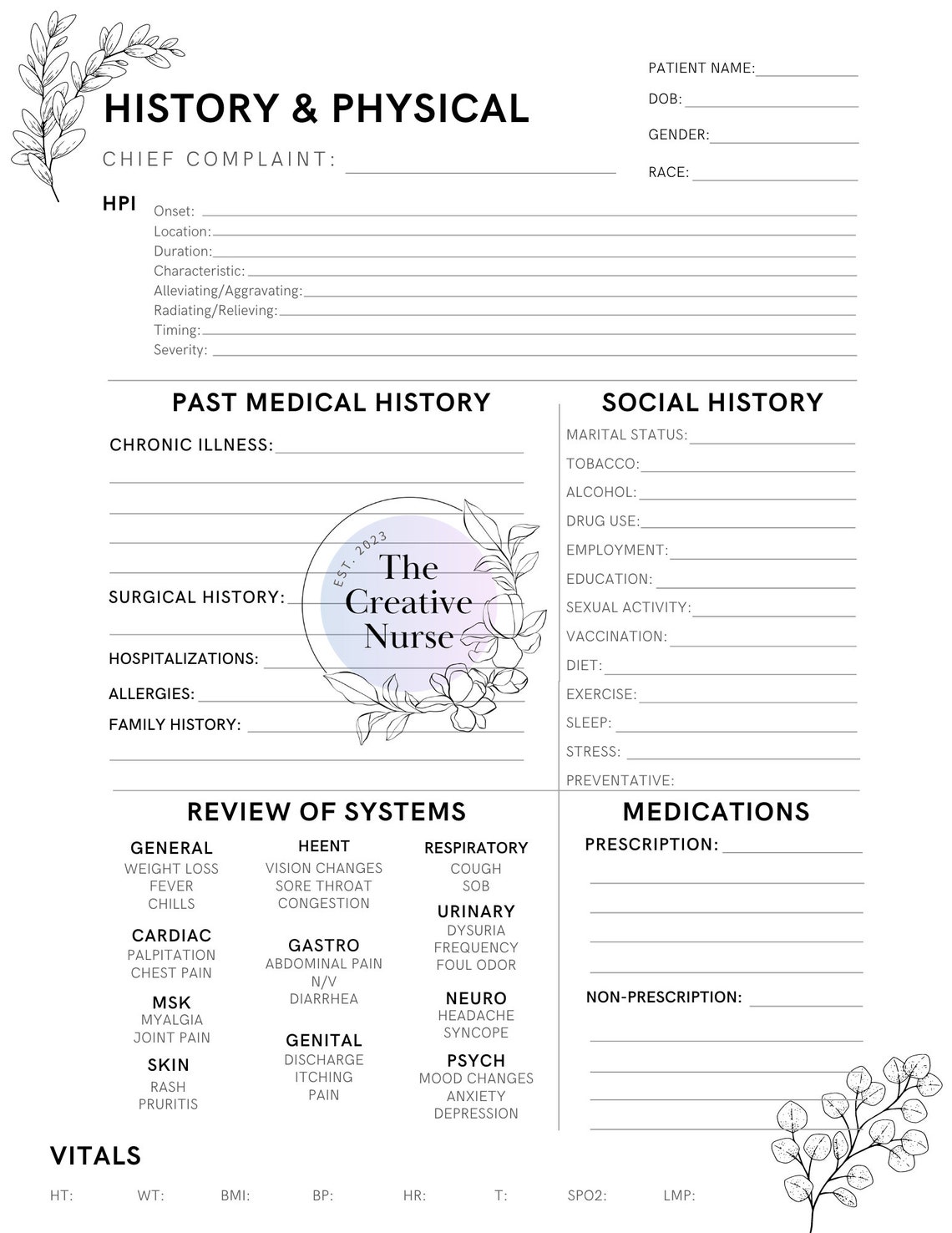 NP Student Medical History & Physical Template CANVA - Etsy