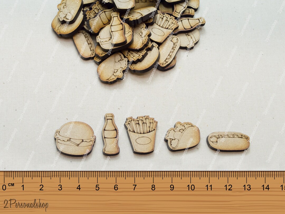 50 Wooden Fast Food Shapes Craft Scrapbook Mdf Kids Gift Card Making - Etsy