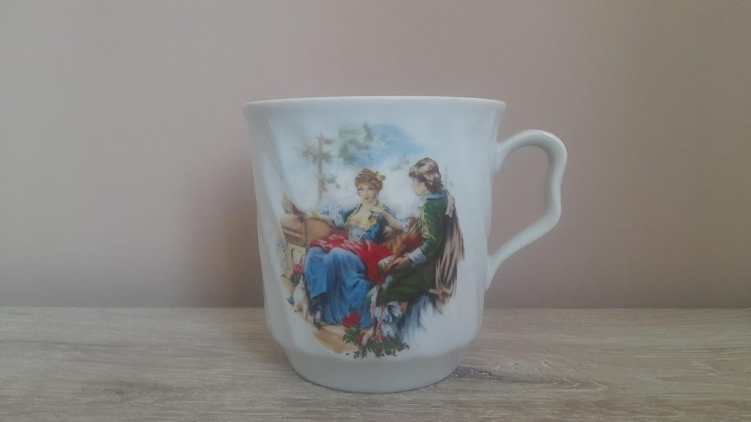Vintage Porcelain Cup, Rococo Courting Scene, Czechoslovakia, 1950s ...
