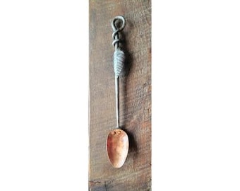 Hand Forged Solid Copper Egg Spoon With Steel Leaf Handle - Small - Etsy