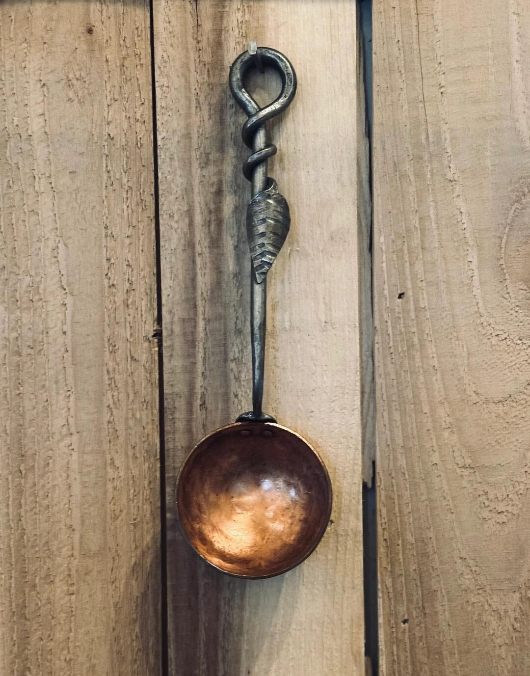 Hand Forged Solid Copper Egg Spoon With Steel Leaf Handle Small - Etsy