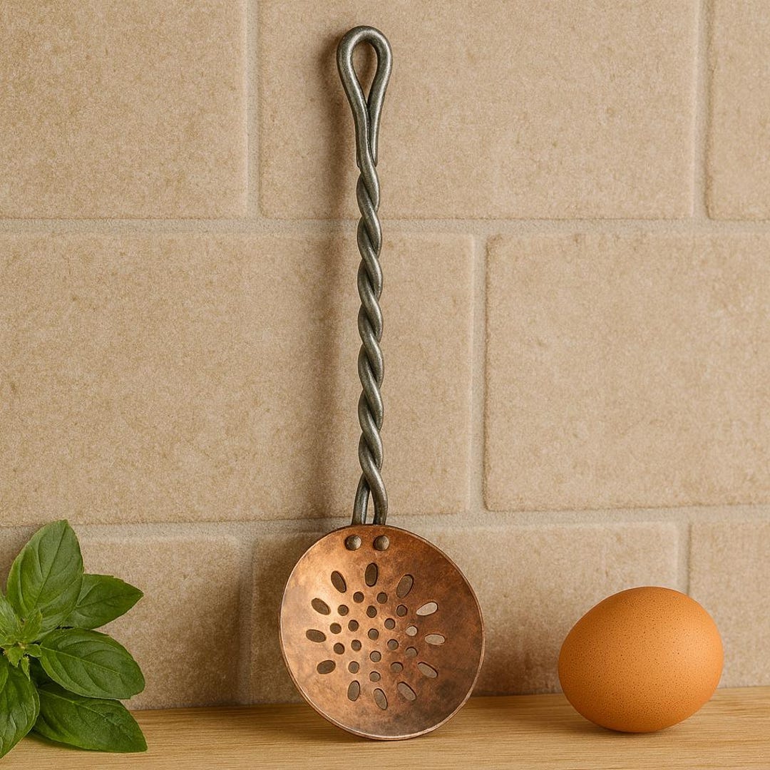 Hand Forged Twisted Iron and Copper Slotted Spoon - Etsy