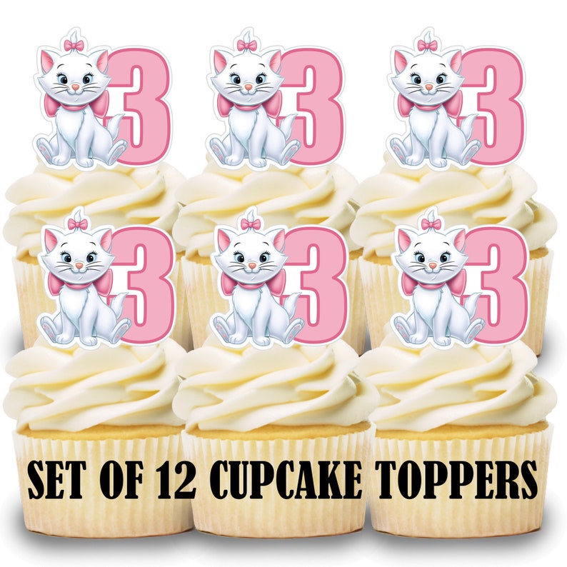 12 Cupcake Toppers Aristocats Marie Theme Birthday Party Etsy