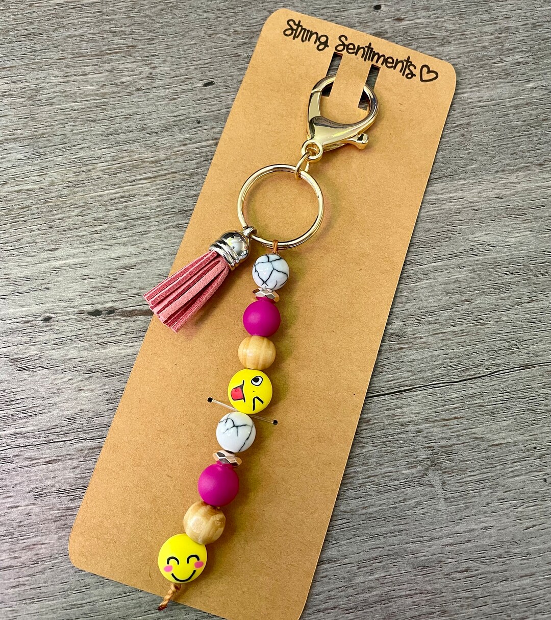 Pink Marble Emoji Keychain With Lobster Clasp - Etsy