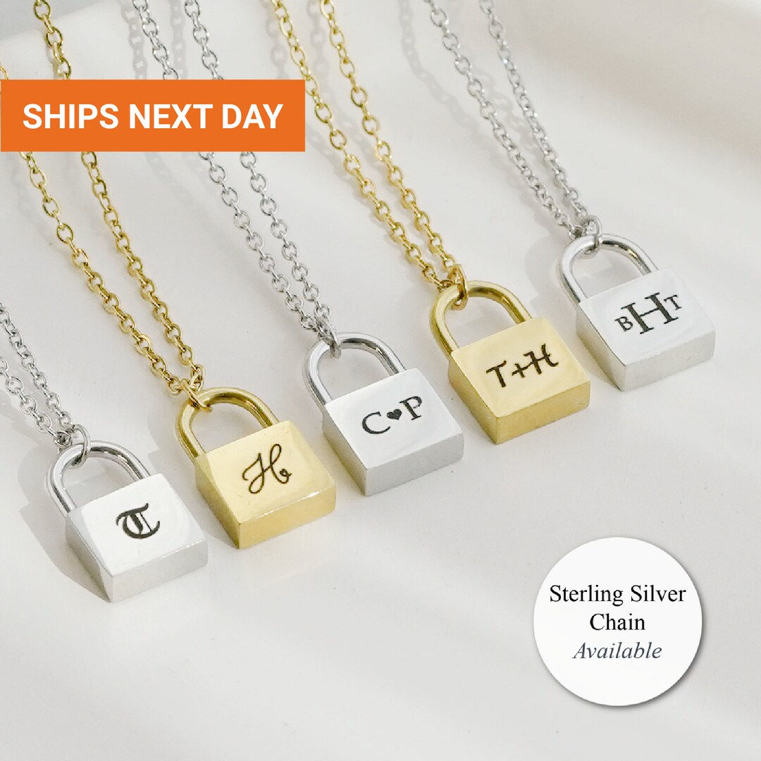 Initial Lock Necklace Sterling Silver Padlock Initial Pendant Necklace ...
