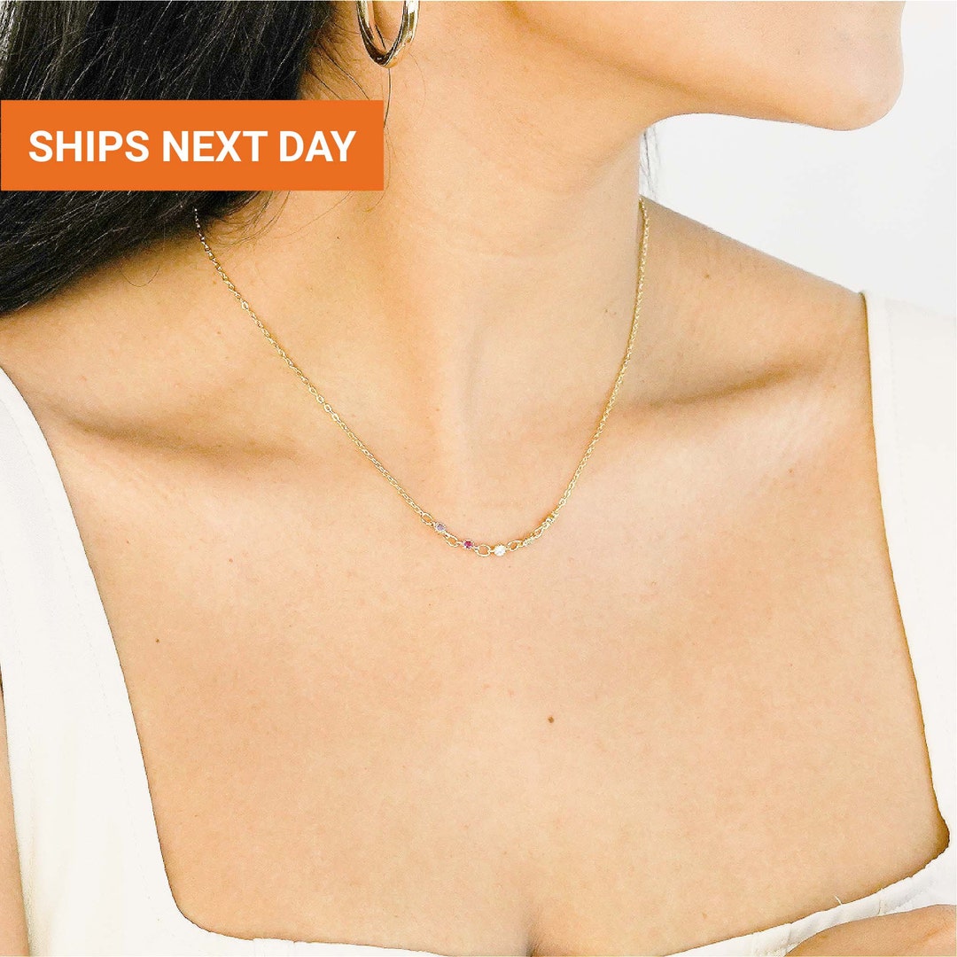 Custom Gold Birthstone Necklace, Birthstone Necklace for Mom, Family ...