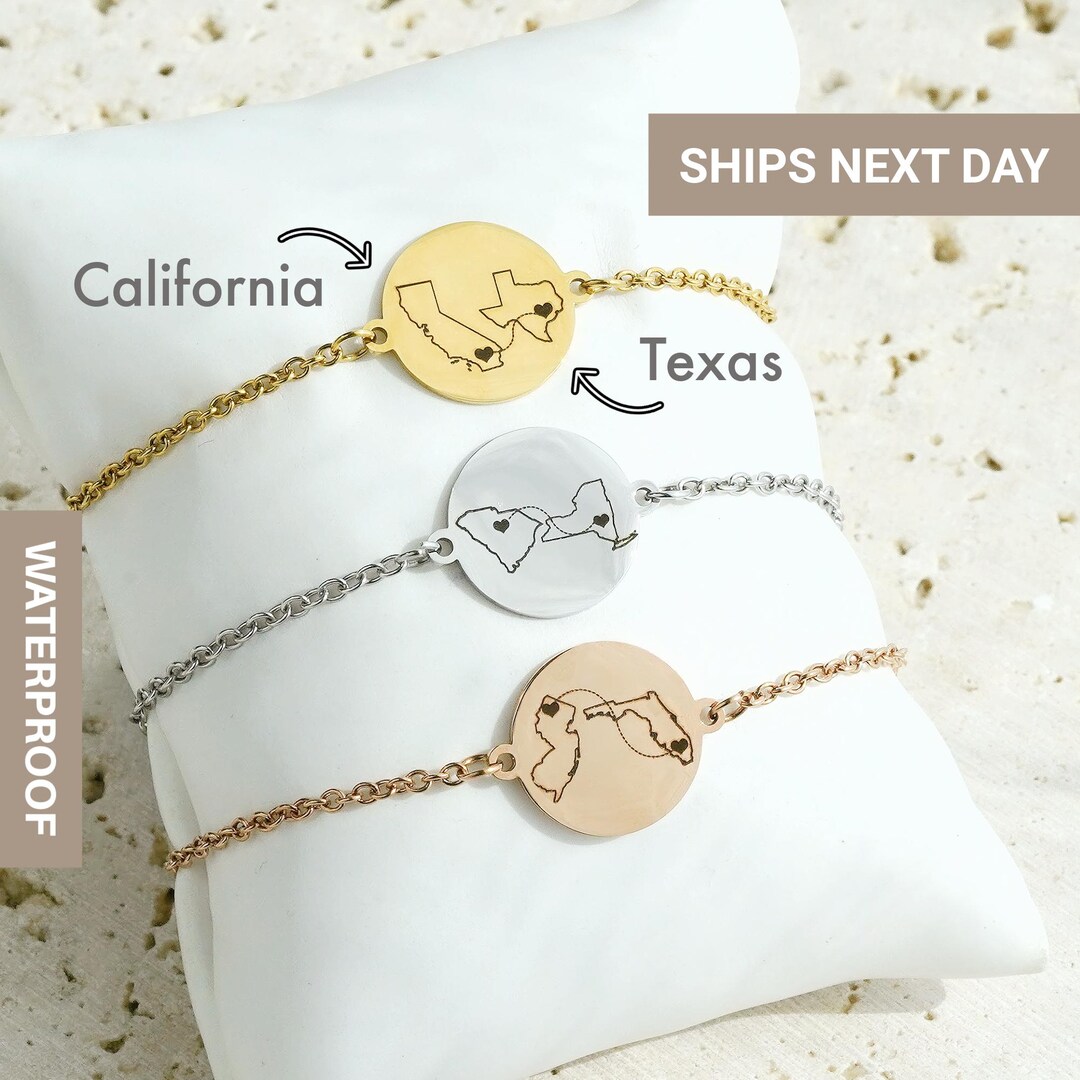 Personalized State Disc Bracelet, Two Homes Bracelet, Long Distance ...