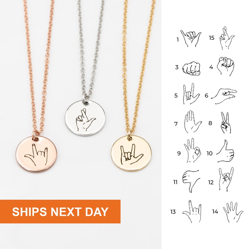 Custom Sign Language Necklace ASL Hand Gesture Jewelry - Etsy