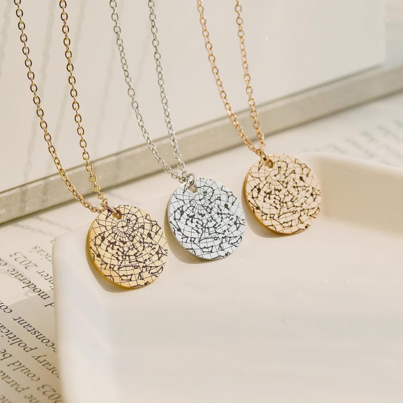 Custom Star Map Necklace, Engraved Personalized Night Sky Necklace ...