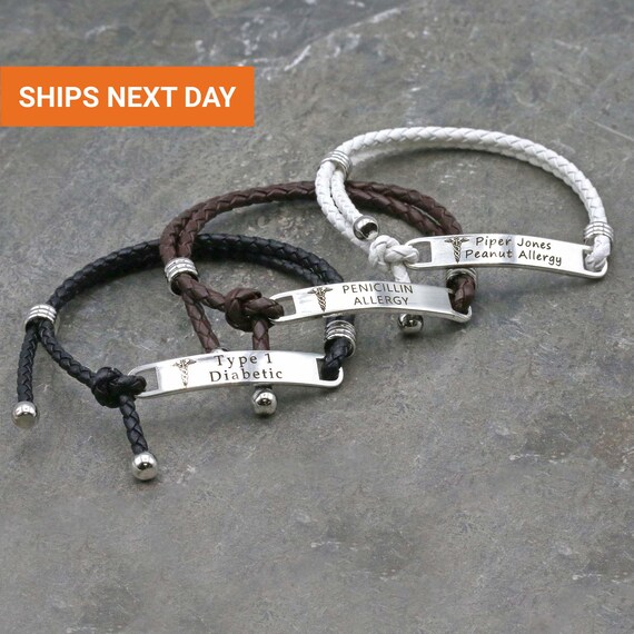 Braided Leather Medical Bracelet Medical Alert Bracelet Women Engraved ID Bracelet Medical Alert Medical ID Bracelet FB 51 Etsy