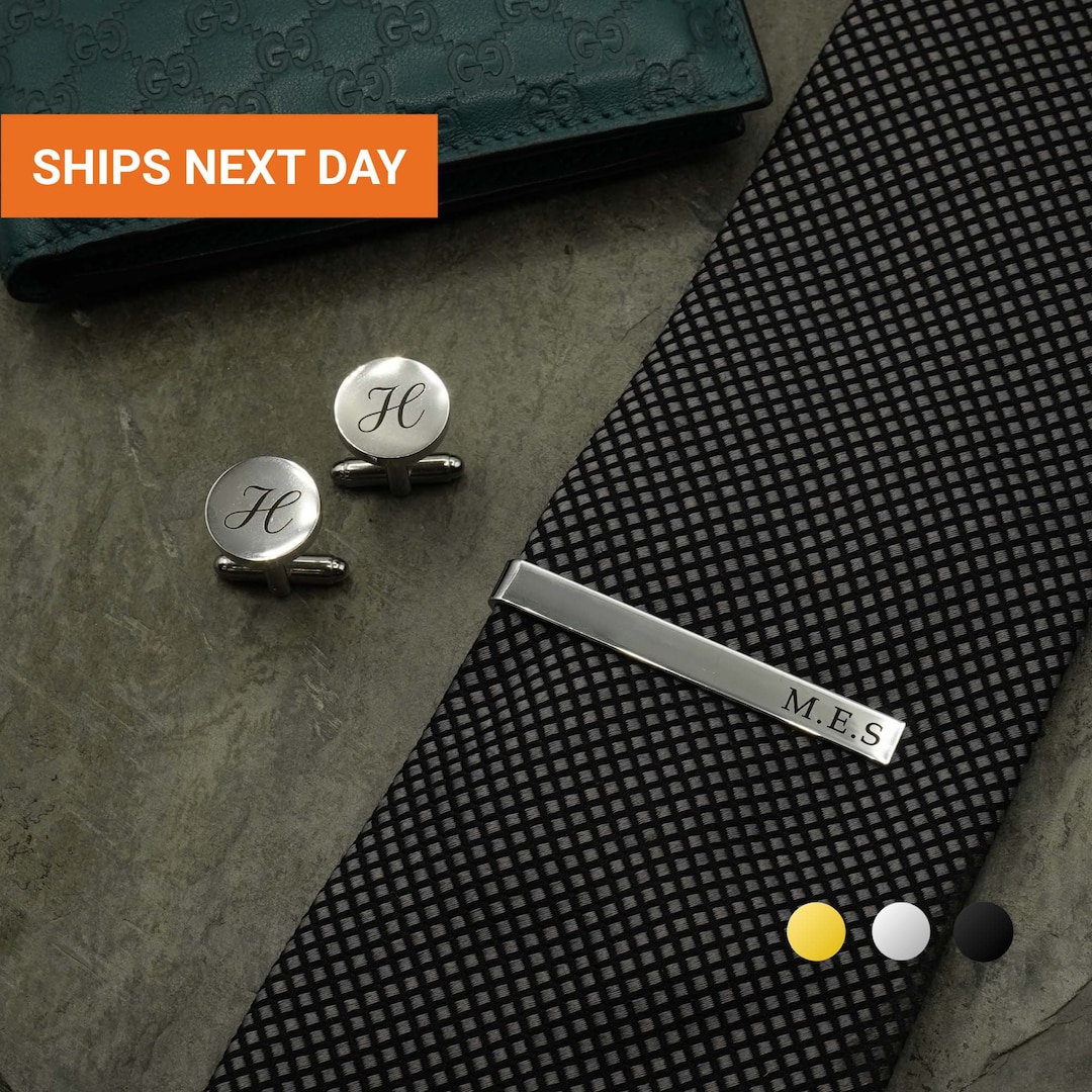 Classic Cufflinks and Tie Clip Custom Set, Personalized Gift Men, Cuff ...