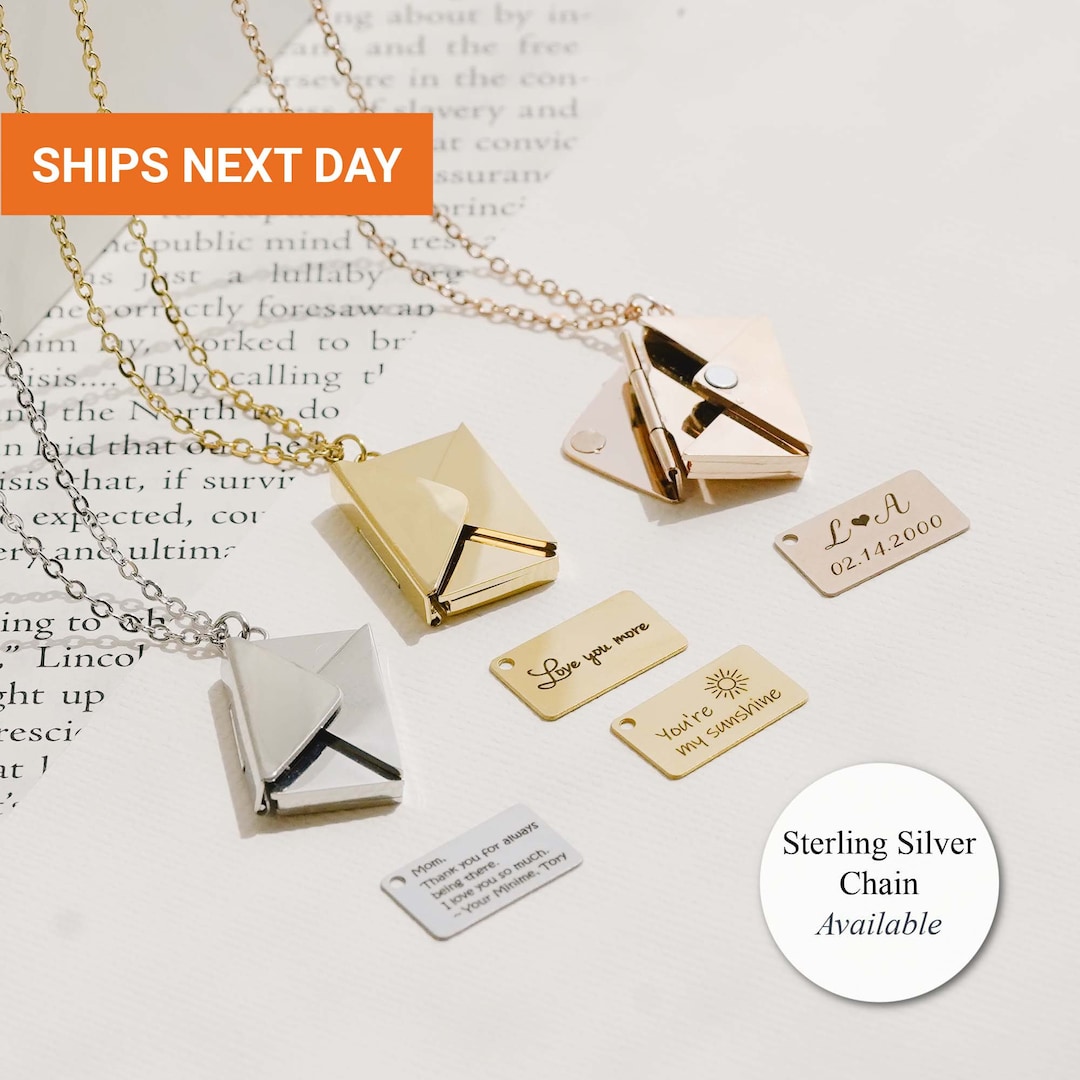 Secret Message Personalized Envelope Necklace, Hidden Message Necklace ...