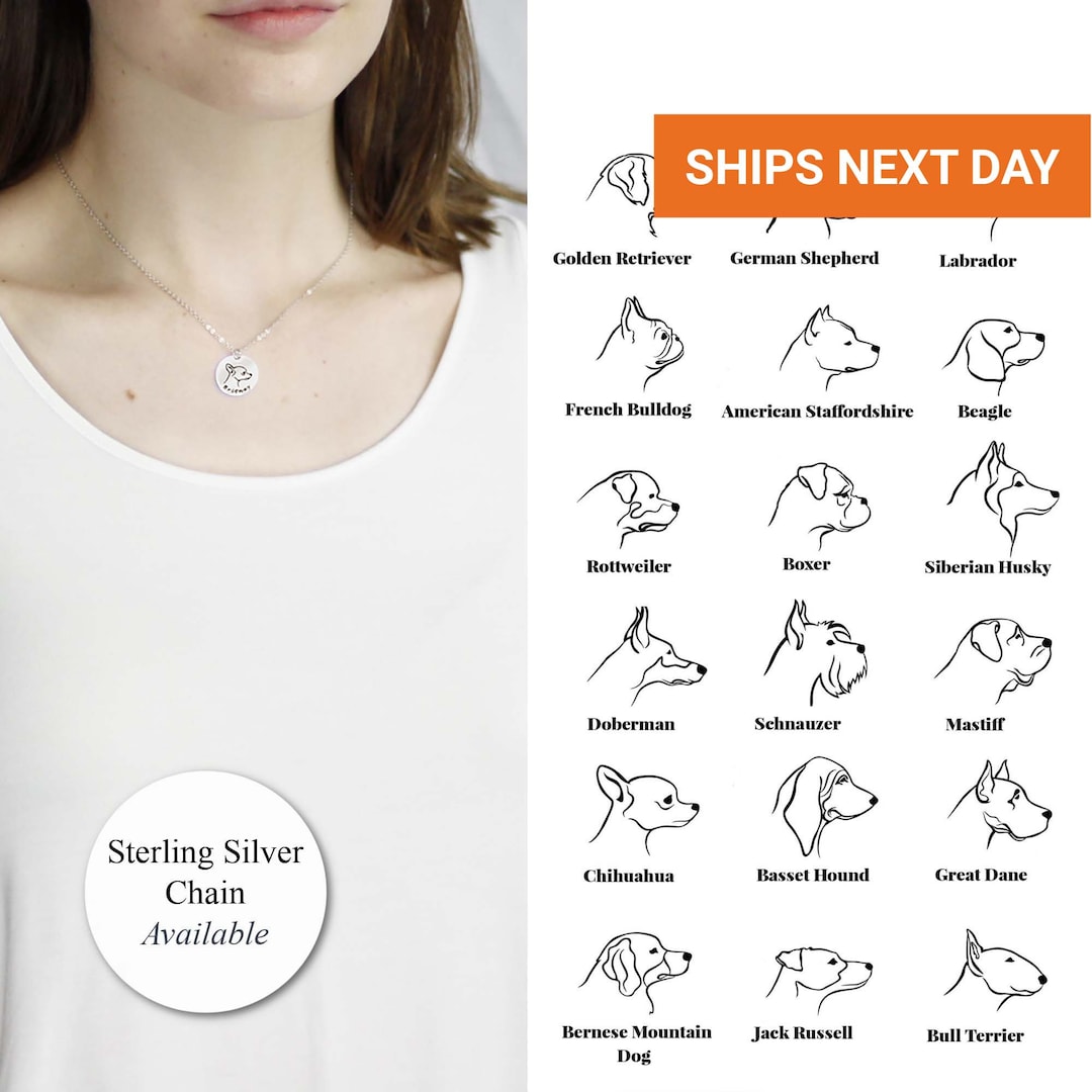 Side-profile Dog Necklace Sterling Silver, Dog Lover's Gift, Pet ...