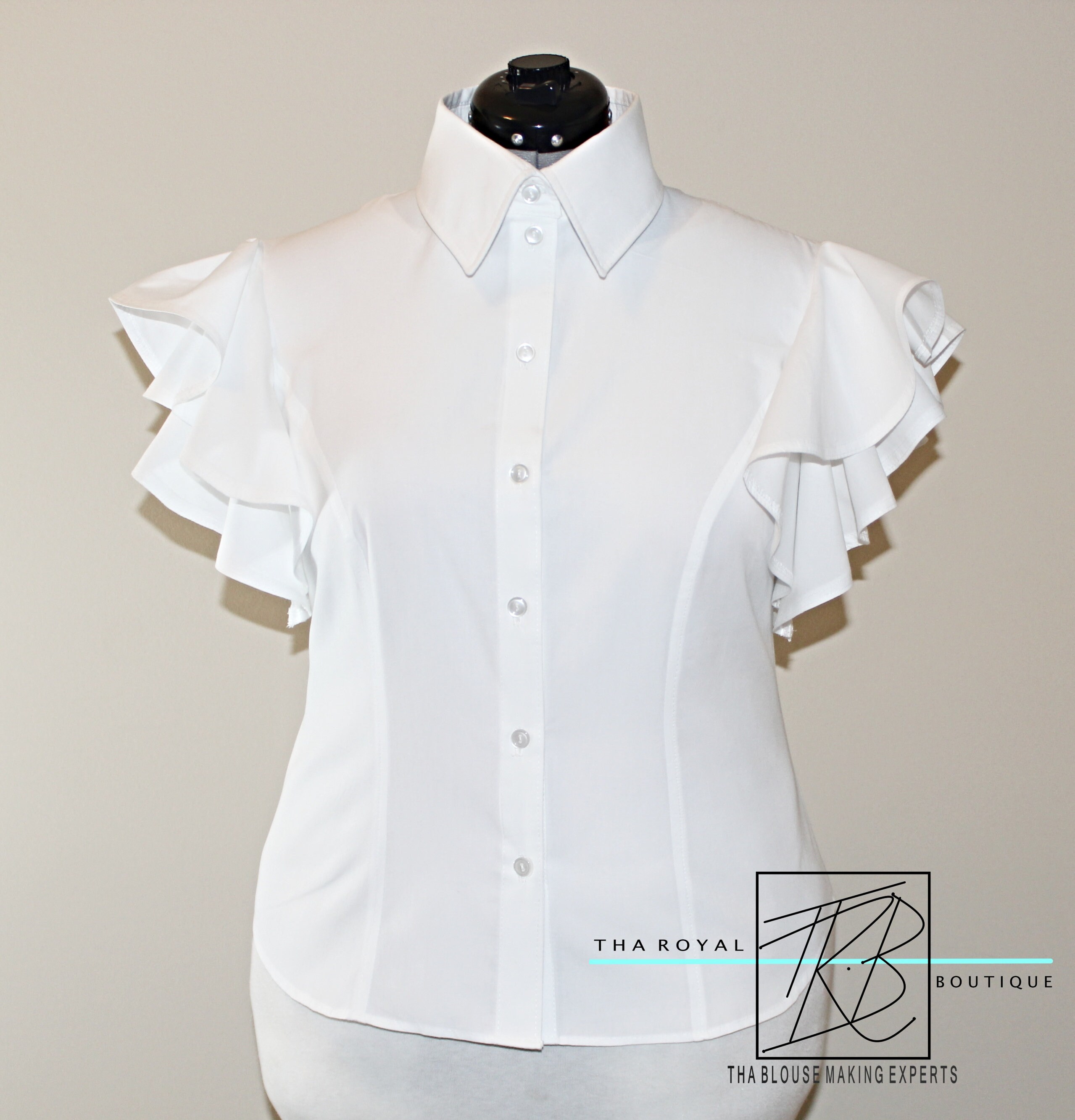 Flutter Sleeve Button Down Blouse White Fly Collar Button Down Blouse White Button Down Blouse ...