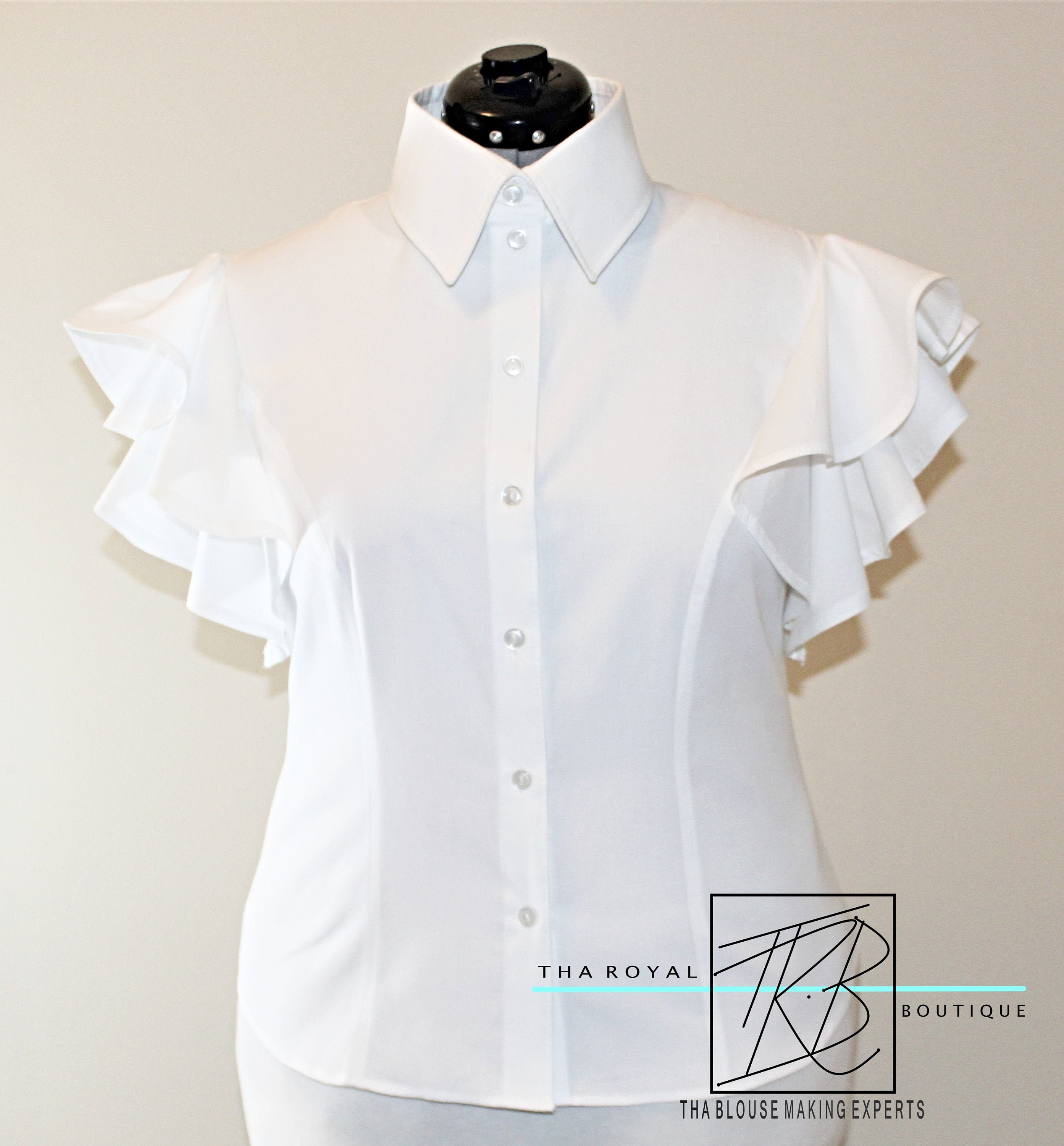 Flutter Sleeve Button Down Blouse White Fly Collar Button Down Blouse White Button Down Blouse ...