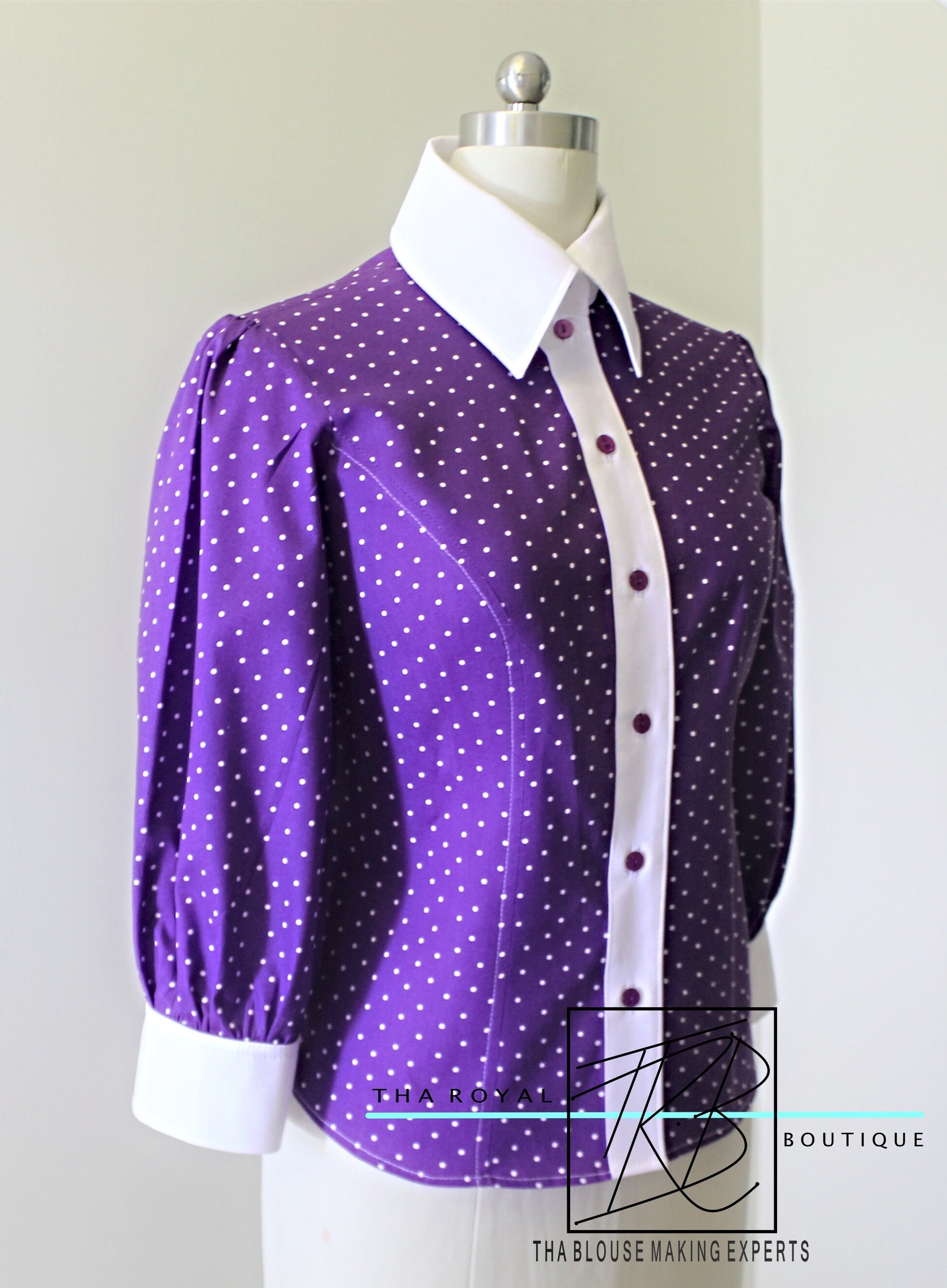 Fly Collar Button Down Blouse, Polka Dot Blouse, Women's Button Down ...