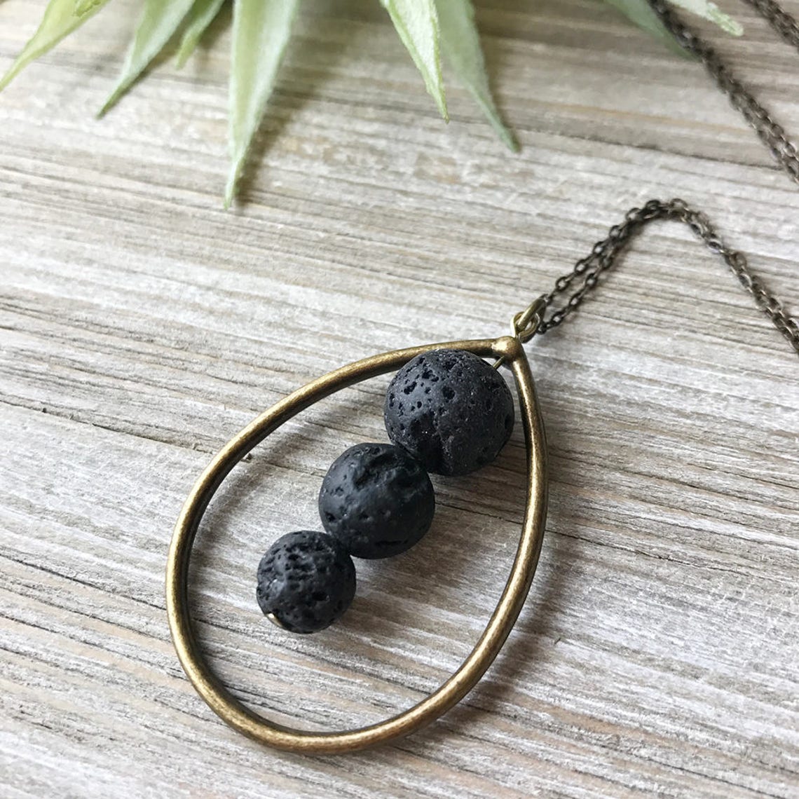 Black Lava Stone Diffuser Pendant Necklace // Long Necklace // - Etsy