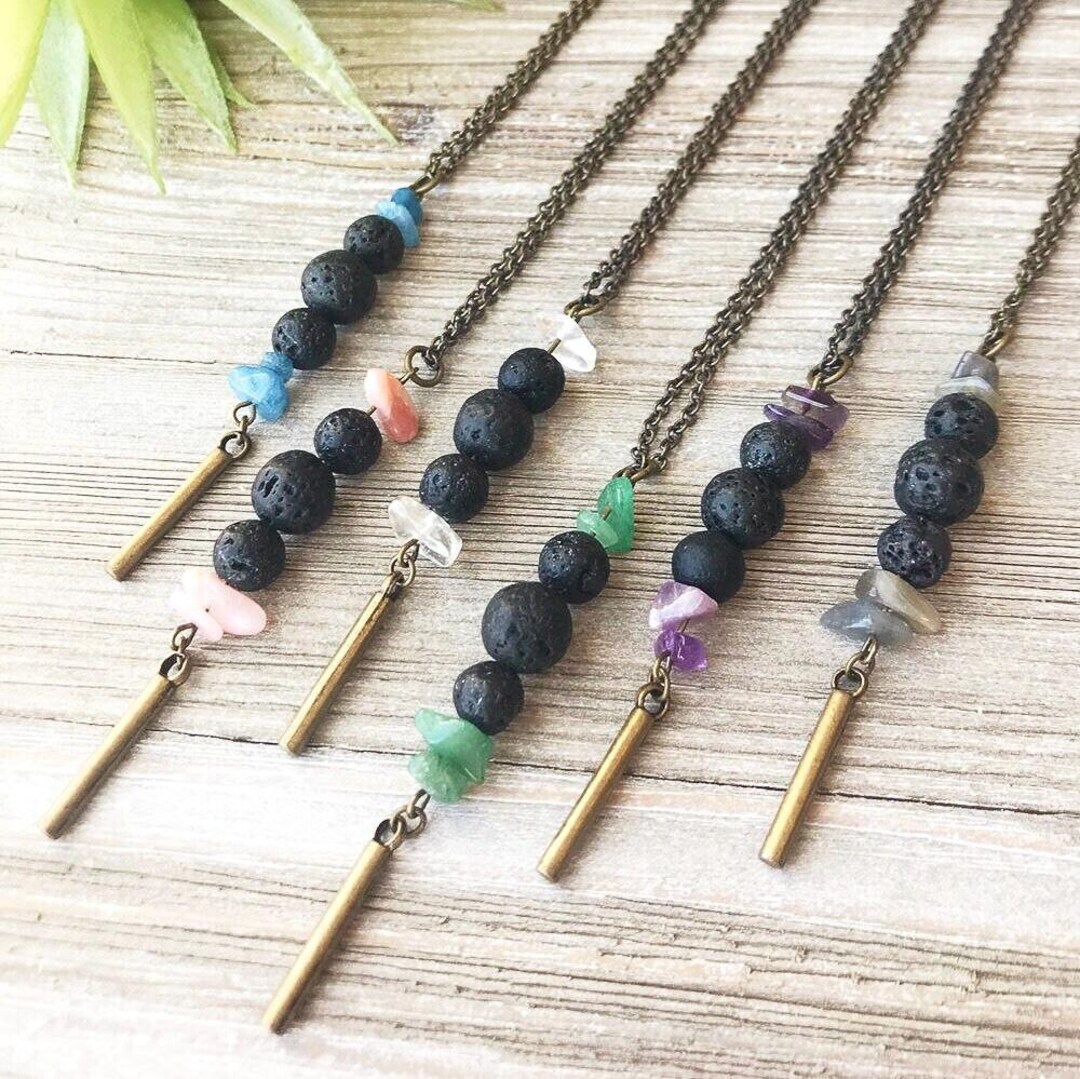 Black Lava Stone Diffuser Pendant Necklace // Long Necklace ...