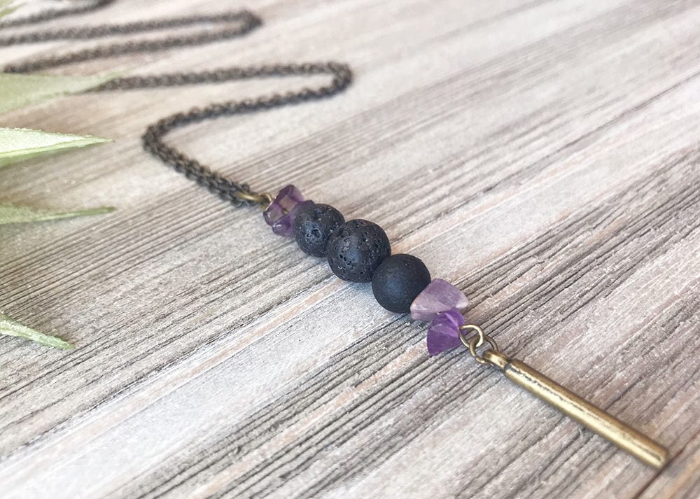 Black Lava Stone Diffuser Pendant Necklace // Long Necklace // | Etsy